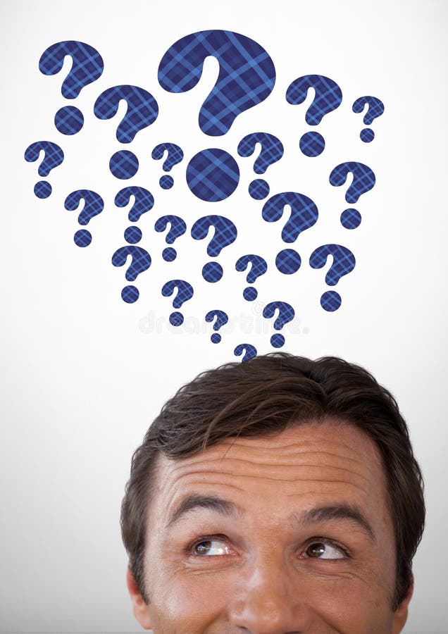Man Thinking with Blue Thatched Question Marks Stock Illustration ...
