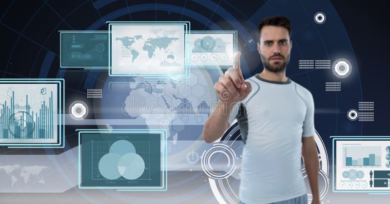 Man Touching and Interacting with Technology Interface Panels Stock ...