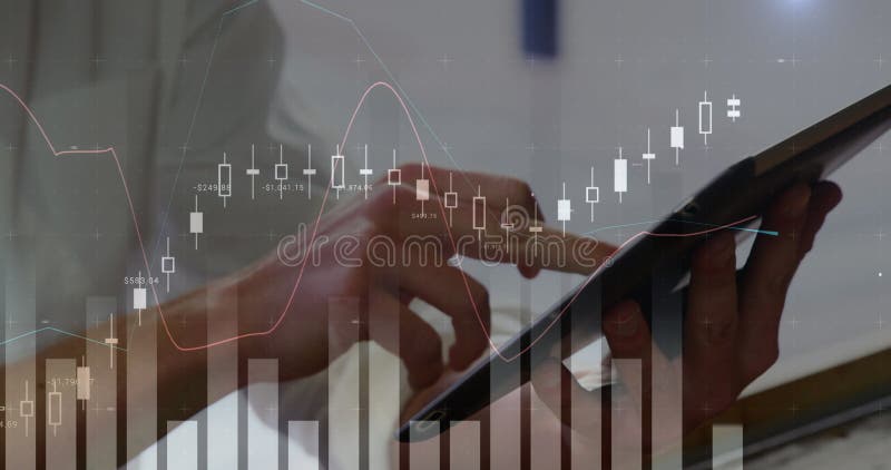 Digital Composite of a Man Using a Digital Tablet while Graphs Move in ...