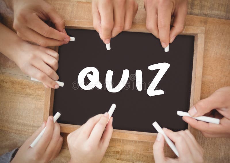 Many Hands Writing Quiz on Blackboard Stock Illustration - Illustration ...