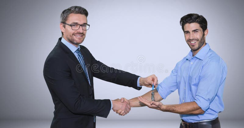 Keys in Handshake with House Transition Stock Image - Image of ...