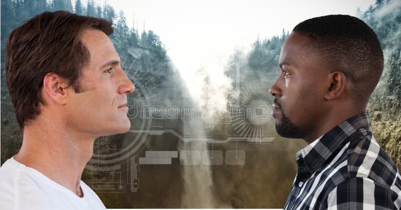 Men Looking through Interface at Each Other Stock Photo - Image of ...