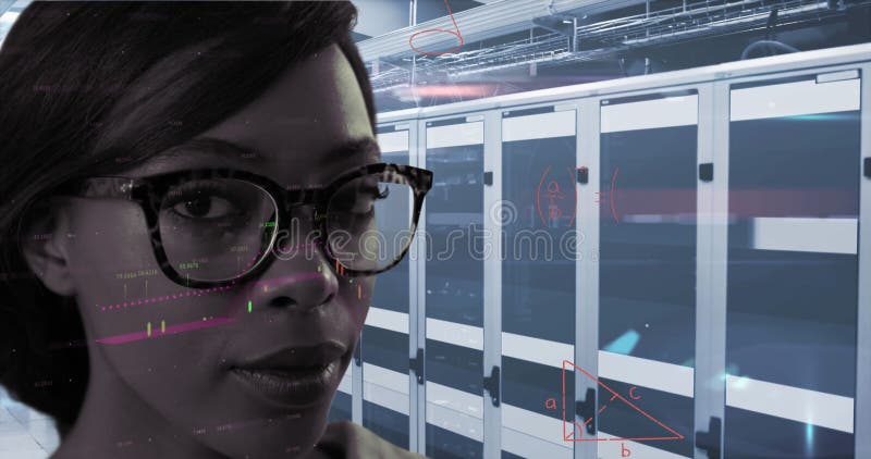 Digital Composite Merges Math Equations and a Woman in a Server Room ...