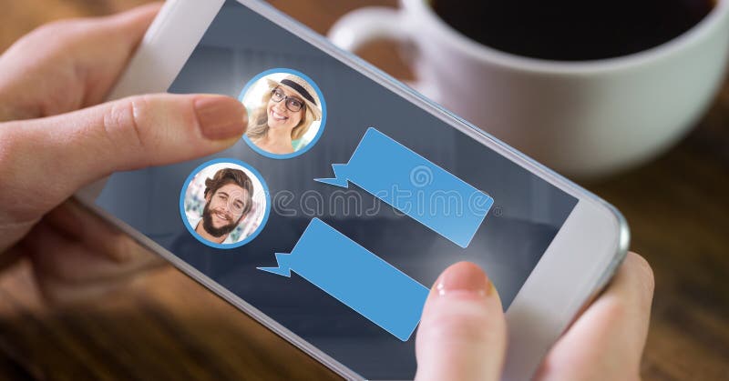 Messaging App on Phone in Hand with Chat Profiles Stock Image - Image ...