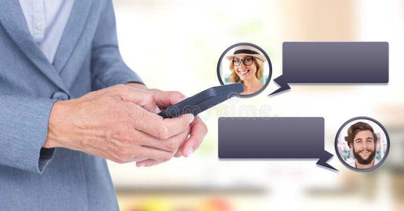 Messaging App on Phone in Hand with Chat Profiles Stock Photo - Image ...