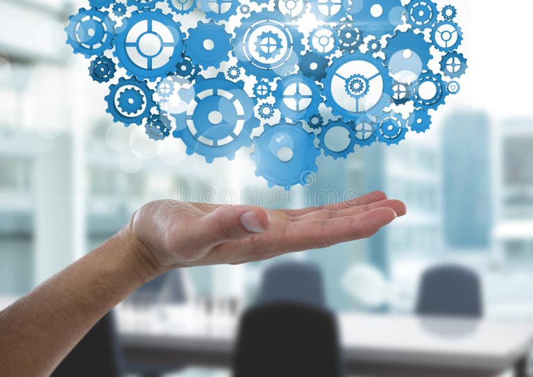 Open hand with cog gears stock image. Image of composite - 100268751