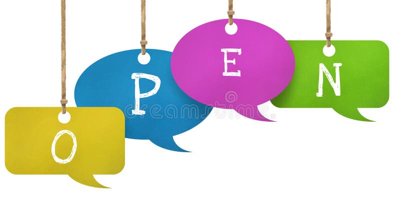 Open Text on Hanging Paper Speech Bubbles Stock Illustration ...