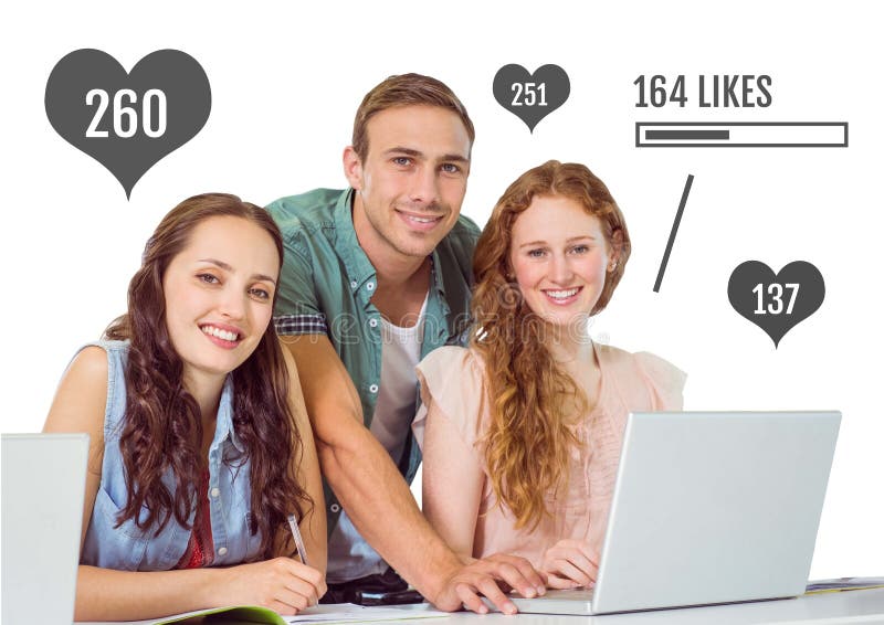 People on Computers with Likes Status Bars Stock Photo - Image of ...