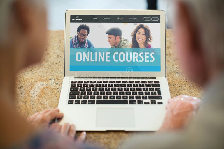 People Looking at a Computer with E-learning Information in the Screen ...