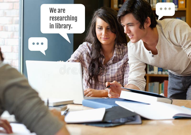 People Researching in Library Project with Chat Bubbles Stock Image ...