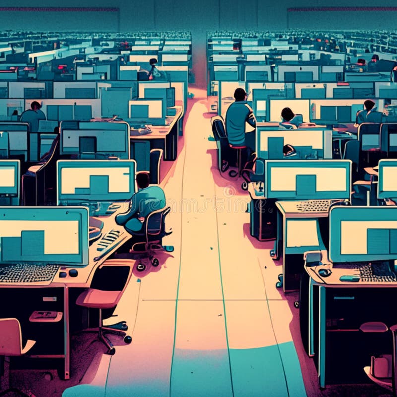 Digital Composite of People Working on Computers in Data Center. Global ...