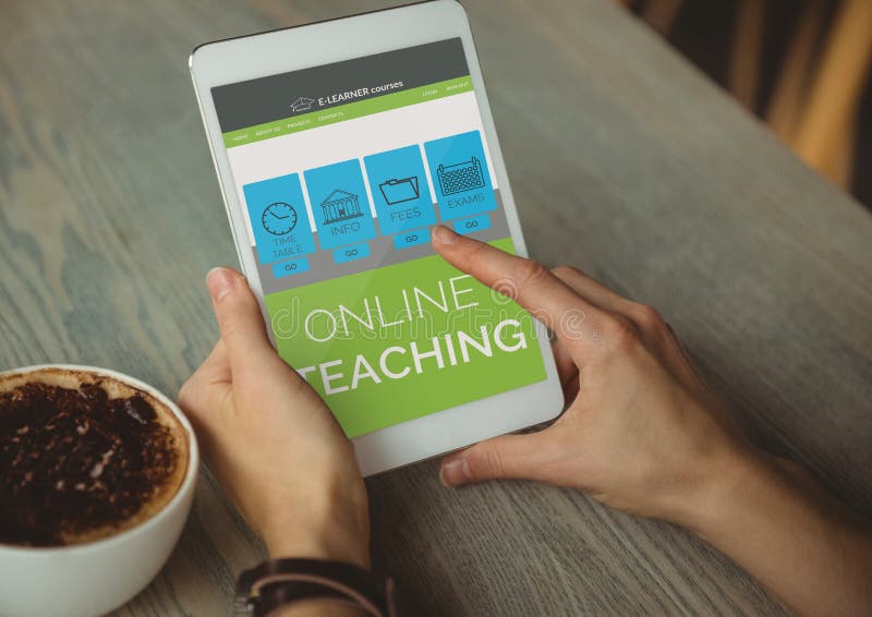 Person Using a Tablet with E-learning Information in the Screen Stock ...