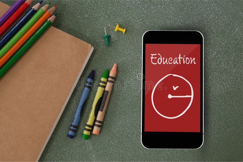 Phone on a School Table with School Icon on Screen Stock Illustration ...