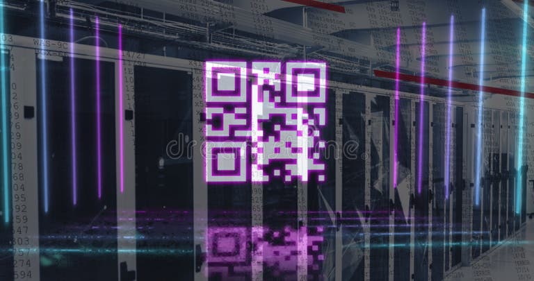 Digital Composite of Pink Glowing Qr Code with Multicolored Lines ...