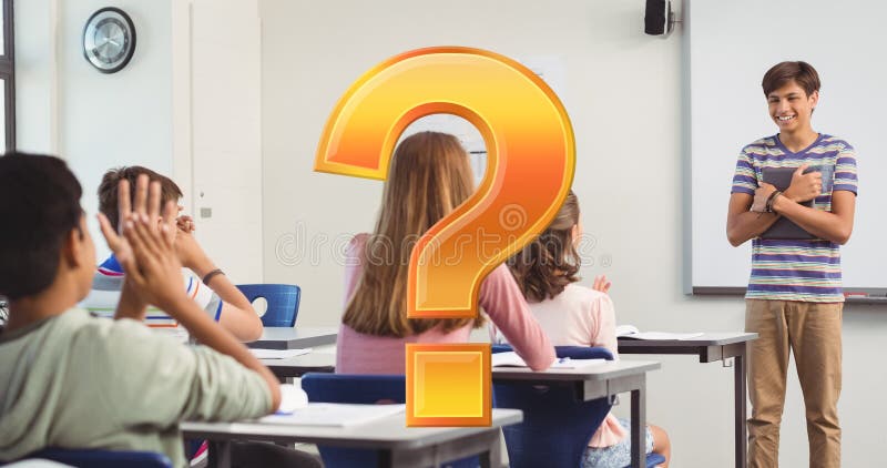 Digital Composite of Question Mark Over Students in Classroom at High ...