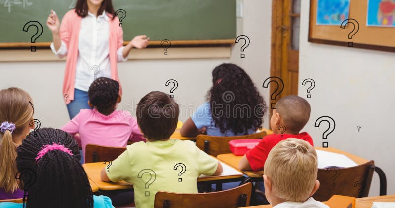 Digital Composite of Question Marks Over Teacher Explaining Students ...