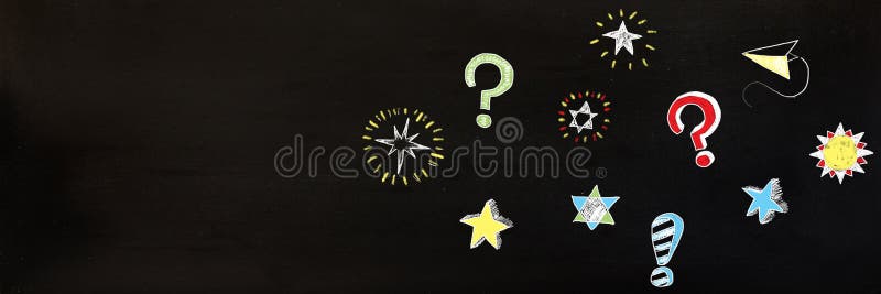 Question Marks and Stars Drawing on Blackboard Stock Image - Image of ...