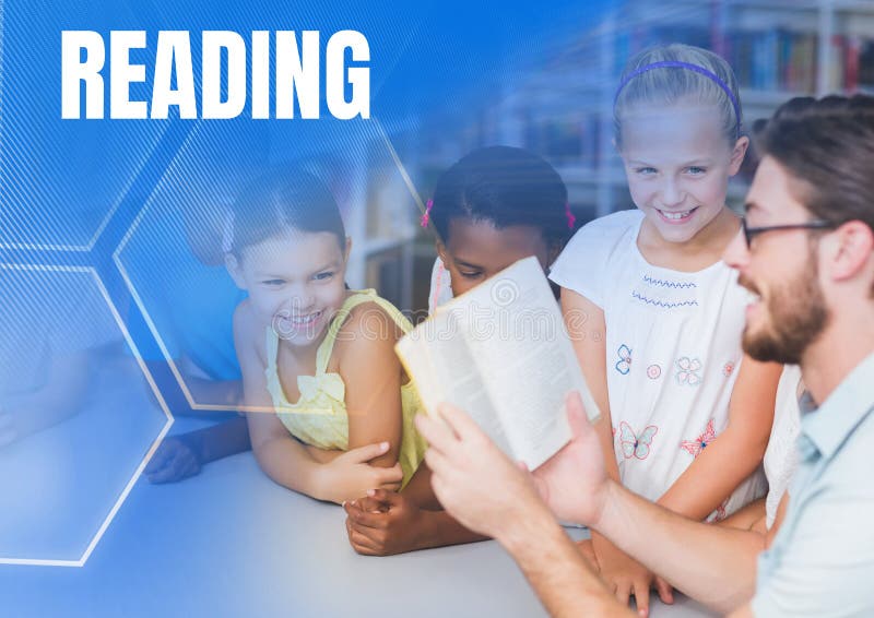 Reading Text and Elementary School Teacher with Class Stock Photo ...