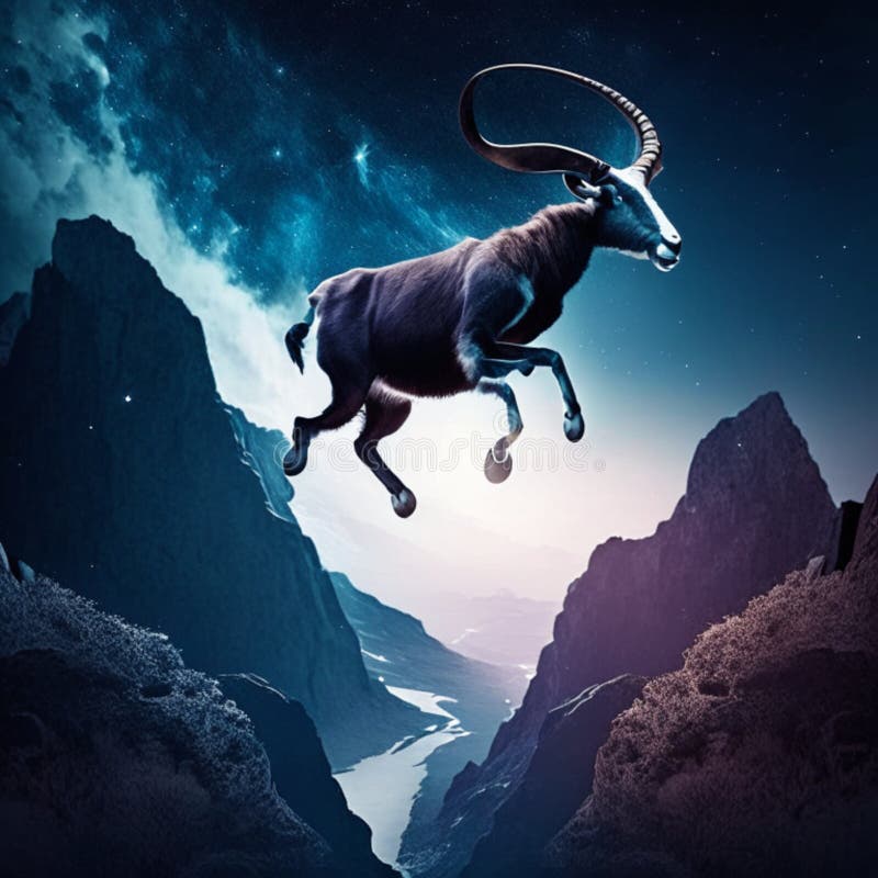 Digital Composite of Reindeer Jumping in the Mountains with Blue Sky AI ...