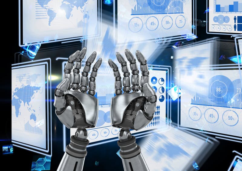 Robot Hands Interacting with Technology Interface Panels Stock ...