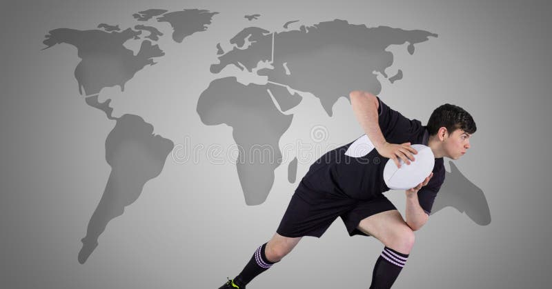 Rugby Player with World Map Stock Photo - Image of concept, caucasian ...