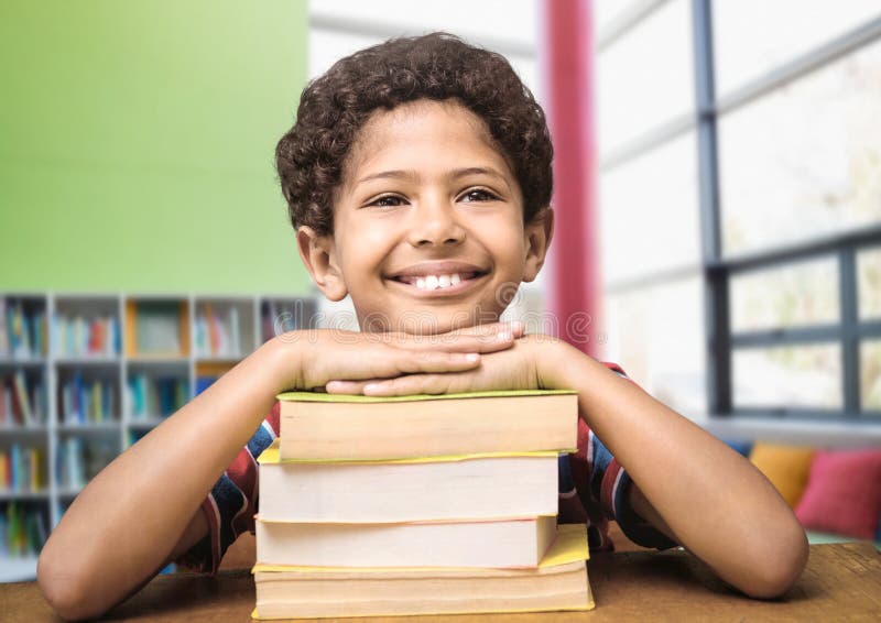 School Boy in Education Library Stock Photo - Image of glow ...
