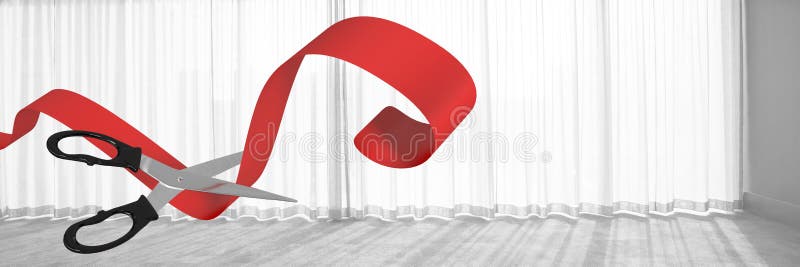 Scissors Cutting Ribbon with Office Window Stock Illustration ...