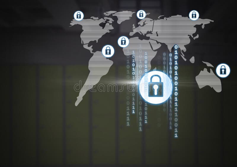 Security Lock Icons Connecting on Map Stock Illustration - Illustration ...