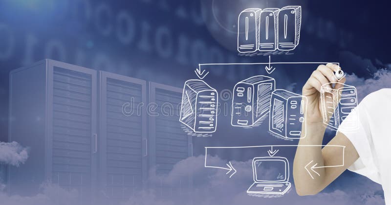 Servers Network Doodle Being Drawn by Hand Stock Image - Image of ...