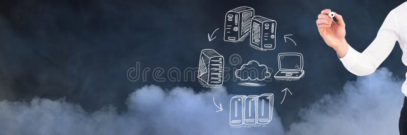 Servers Network Doodle Being Drawn by Hand Stock Photo - Image of ...
