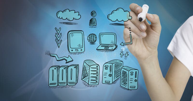 Servers Network Doodle Being Drawn by Hand Stock Image - Image of ...