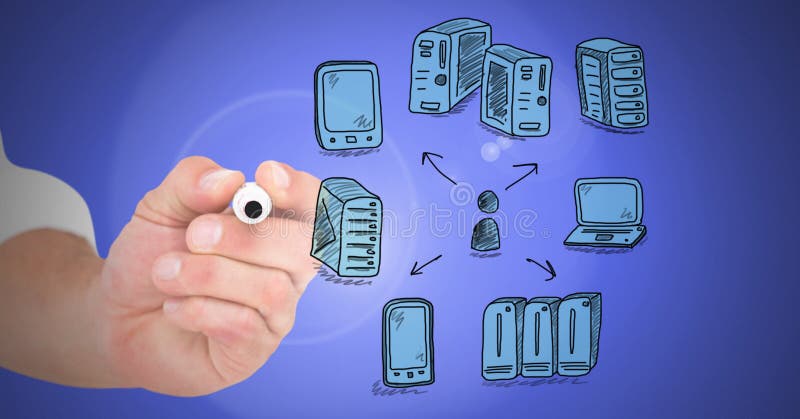 Servers Network Doodle Being Drawn by Hand Stock Image - Image of ...