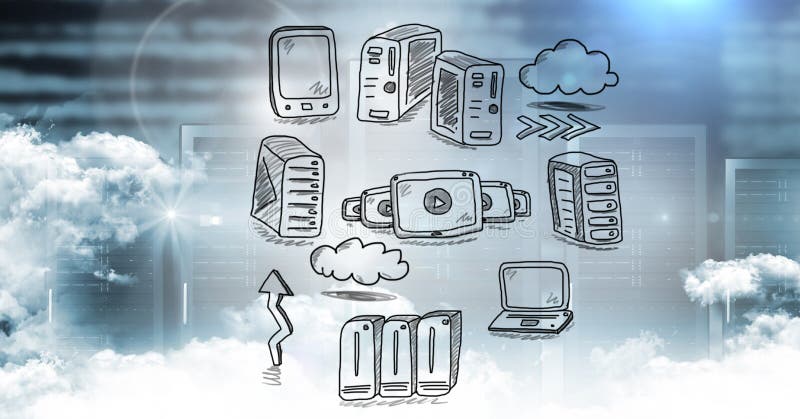 Servers Network Drawing Doodles Stock Illustration - Illustration of ...