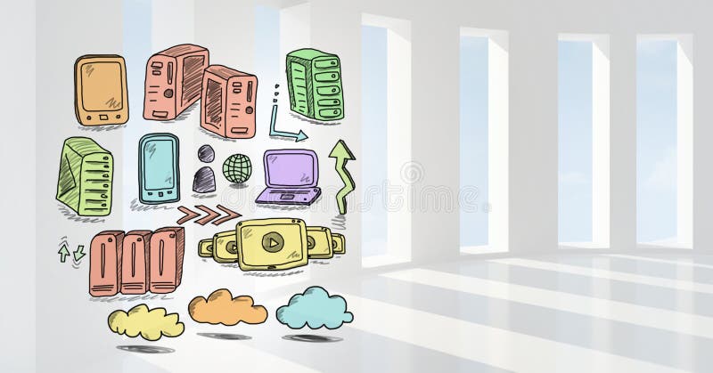 Servers Network Drawing Doodles Stock Illustration - Illustration of ...