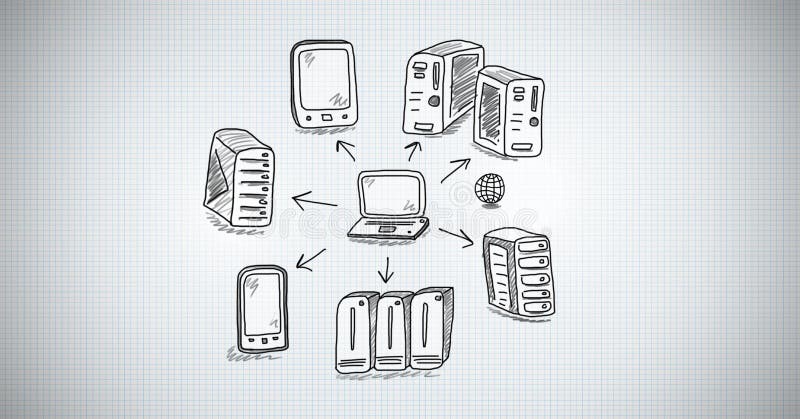 Servers Network Drawing Doodles Stock Illustration - Illustration of ...