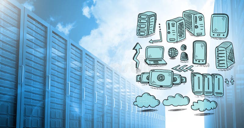 Servers Network Drawing Doodles Stock Illustration - Illustration of ...