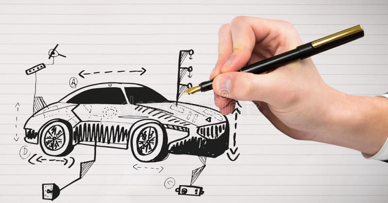 Sketch of Car and Hand Drawing Stock Image - Image of outline, project ...