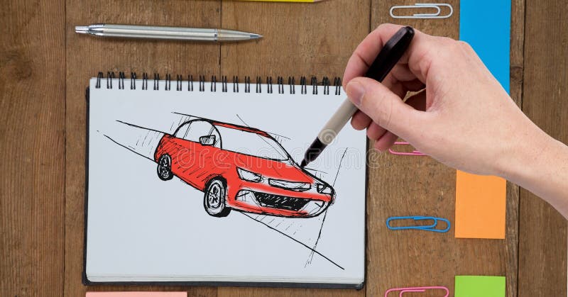 Sketch of Car and Hand Drawing Stock Photo - Image of technical ...
