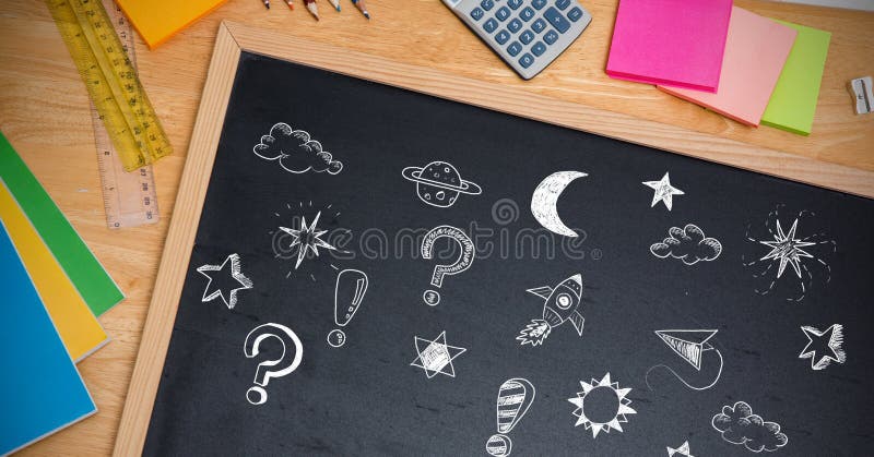 Sky Objects Education Drawing on Blackboard for School Stock ...