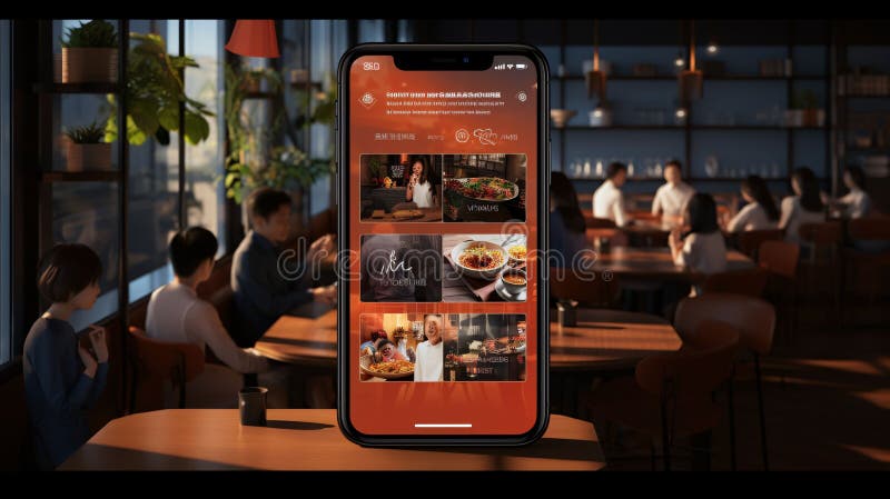 Digital Composite of Smartphone with Menu App on Screen in Coffee Shop ...