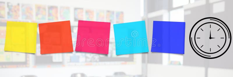 Sticky notes with clock stock photo. Image of blank - 100270956