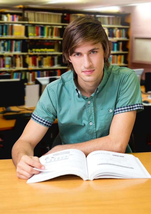 Student Man in Education Library Stock Image - Image of bookshelf ...