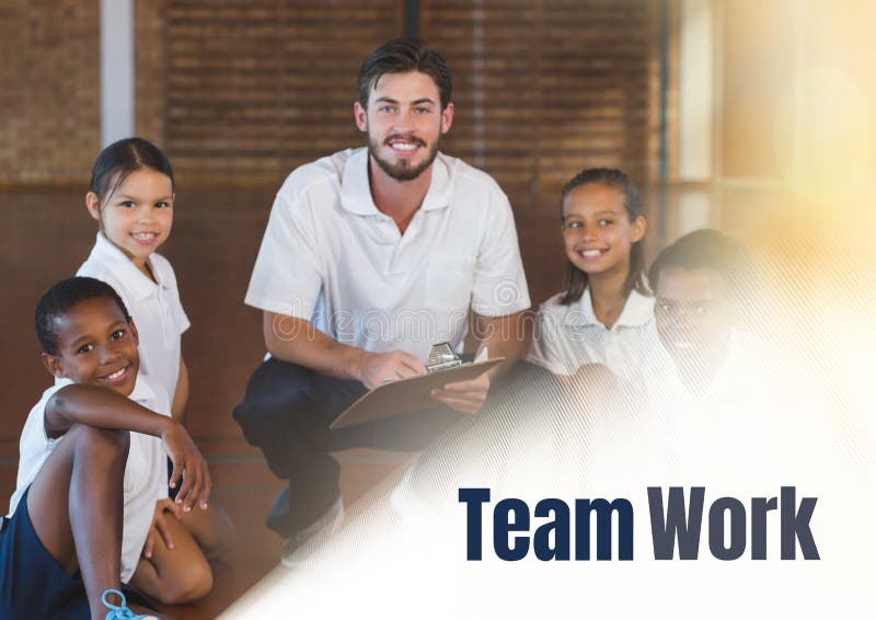Team Work Text and Physical Education Teacher with Class Stock Image ...