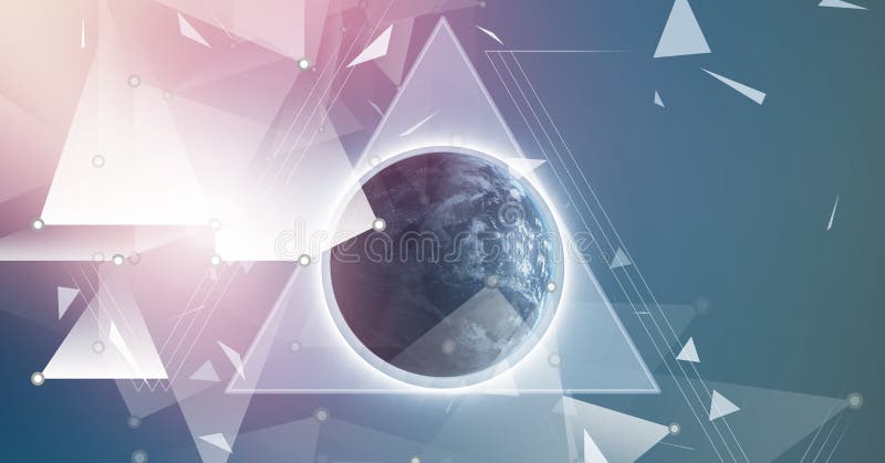 Triangular Polygon Shapes Coalescing Background with Planet Earth Stock ...