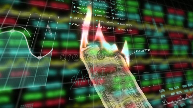 Digital Composite Video of American Dollar Burning Against Stock ...