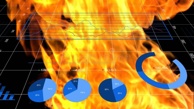 Digital Composite Video of Statistics Charts Against Fire Burning in ...