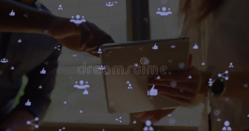 Digital Composite Video of Web of Connections with Icons Moving Against ...