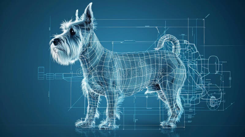 Digital Composite of Wireframe Dog Against Blue Background. 3d ...