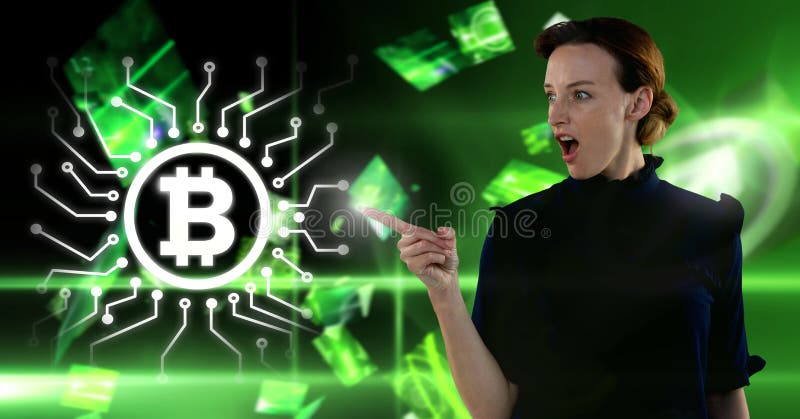 Woman with Bitcoin Technology Information Interface Stock Illustration ...