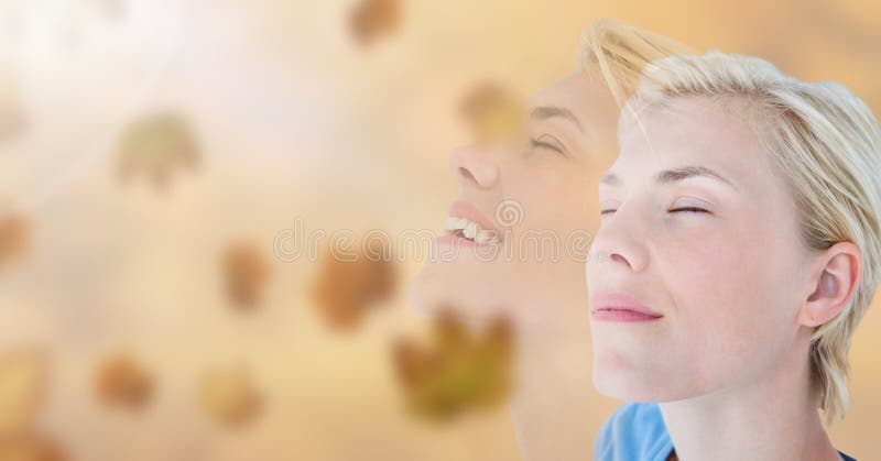 Woman`s face with leaves stock photo. Image of flare - 103457092